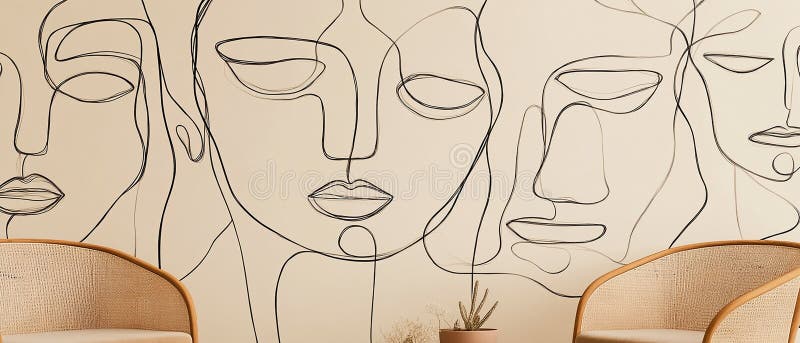 Clean Minimalist Line Art Design with Simple Geometric Shapes Stock ...