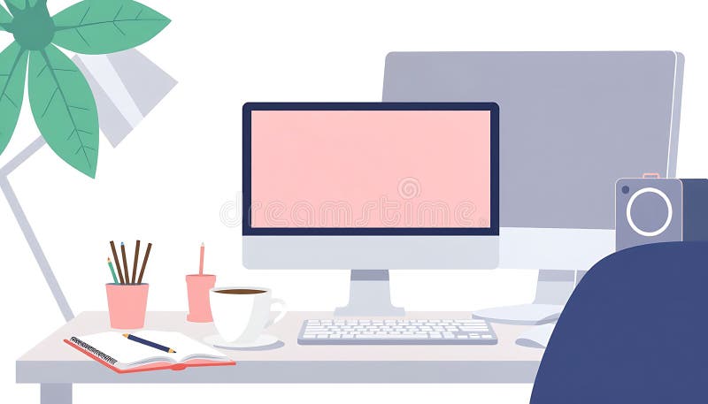 Minimalist Office Desk Setup, Computer Screen, Workspace, Home Office ...