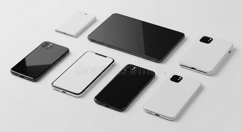 Modern Mobile Devices on White Background Stock Illustration ...