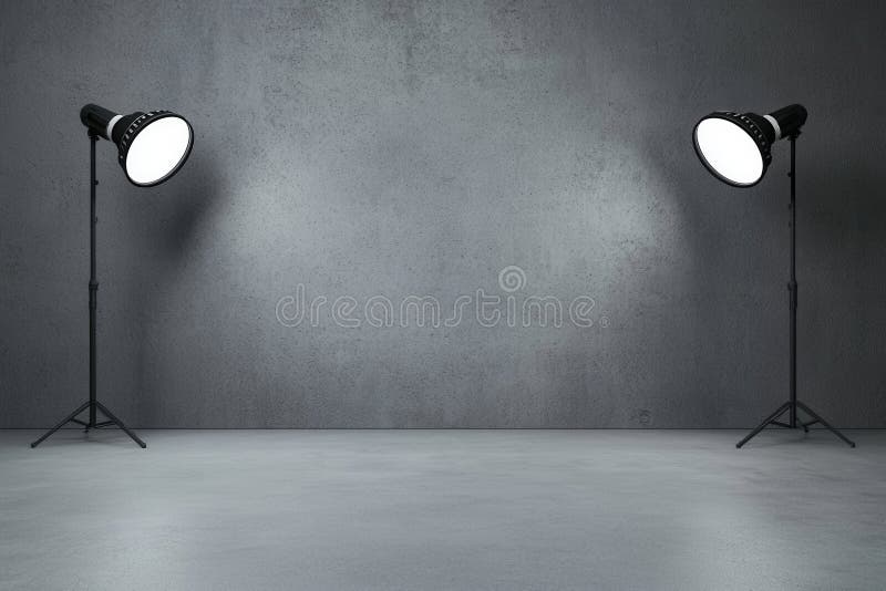 Studio Photography Setup Empty Concrete Room with Two Lights Ready for ...