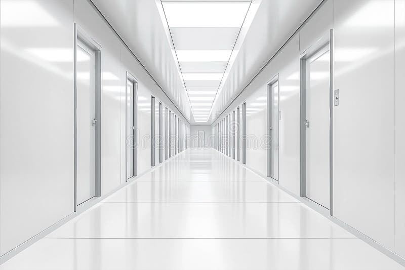 Clean and Minimalist White Corridor with Doors in Modern Architecture ...