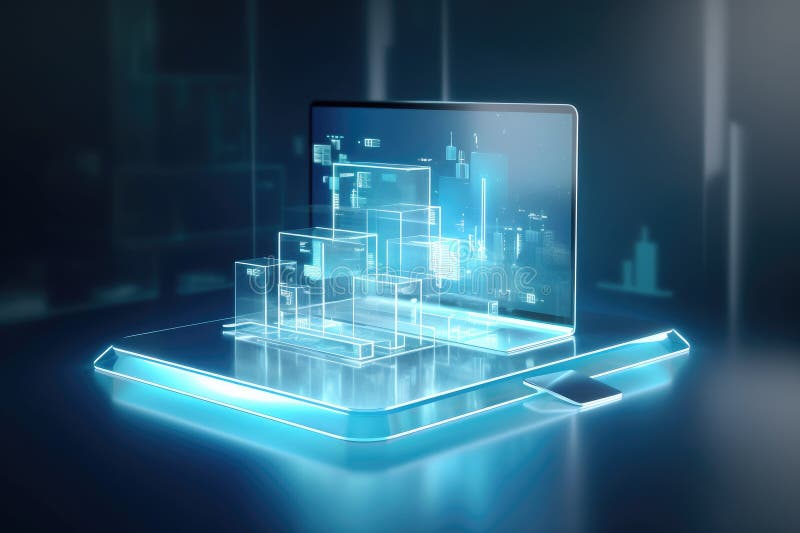 Clean and Minimalistic Background with Transparent Screens and Digital ...