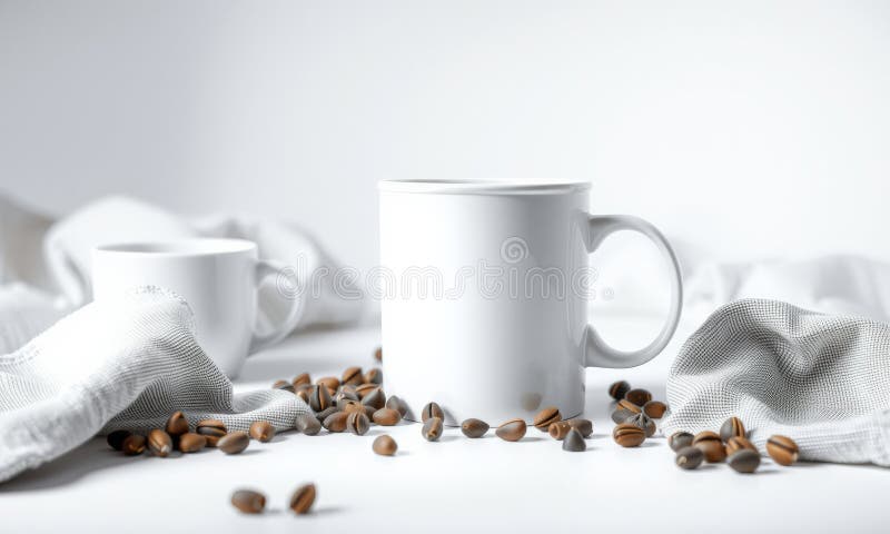 Clean, Minimalistic Coffee Cup Surrounded by Coffee Beans and Fabric ...