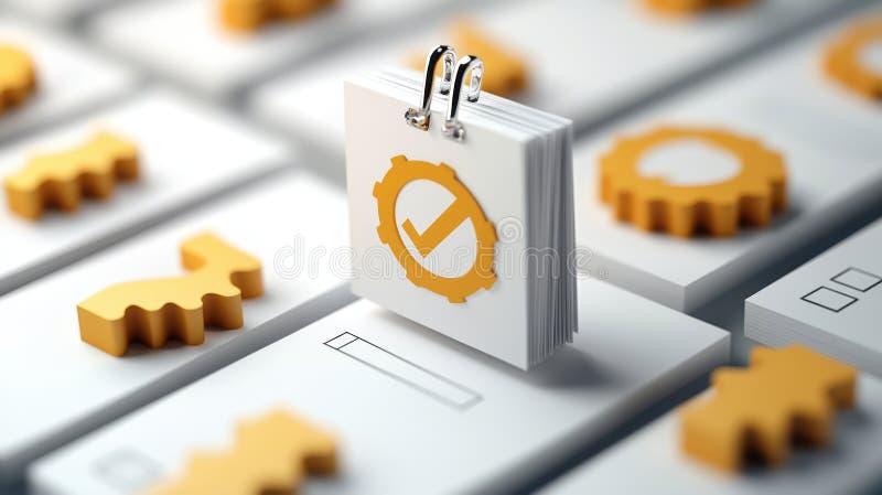 Clean and Minimalistic Paper Art Icon Featuring Checklist with Gear and ...