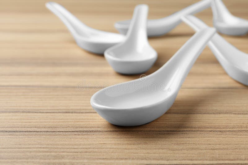 Clean Miso Soup Spoons on Wooden Stock Image - Image of domestic, group ...