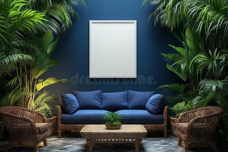 Clean Mockup of an Unfilled Poster Frame on a Wall Stock Photo - Image ...