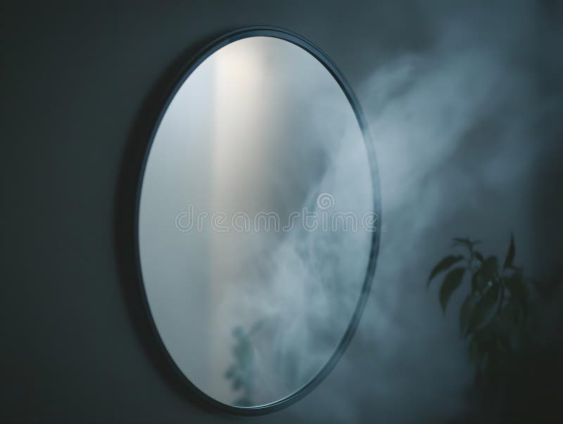 Clean and Modern Circular Mirror with Soft Mist Creating a Contemporary ...