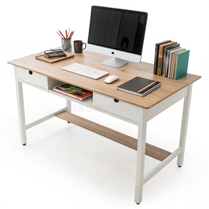 Computer Desk Isolated on White Background Stock Illustration ...