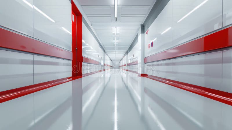 Clean and Modern Corridor with Red Accents. Generative Ai Stock ...
