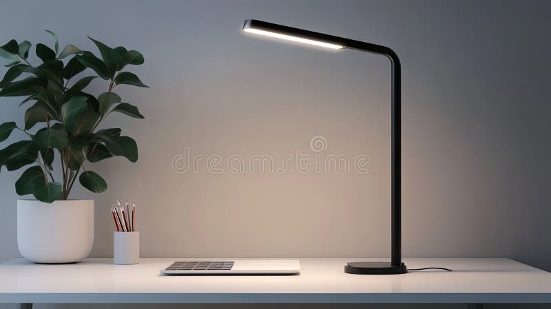 A Clean, Modern Desk Lamp Placed on a Minimalist White Table Stock ...