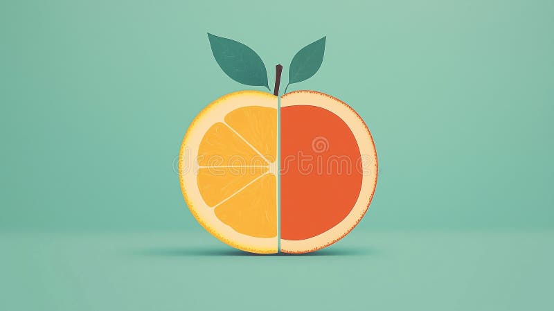 Minimalist Citrus Fruit Illustration with Geometric Symmetry Stock ...