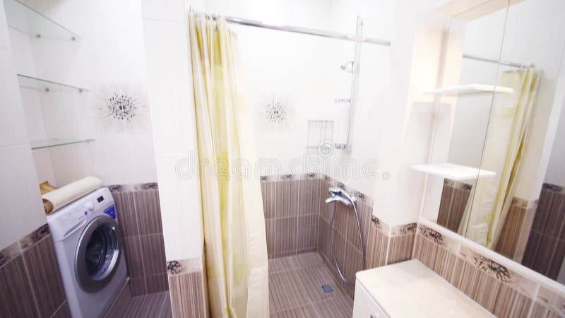 Clean Modern Empty Bathroom with Bath and Washing Stock Footage - Video ...