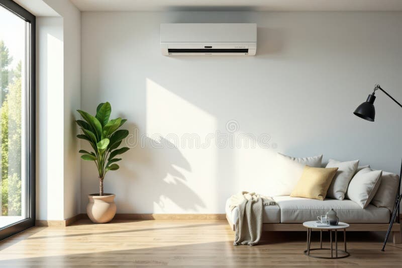 Clean Modern Home Interior, Smart AC Unit Setup in Progress , Home ...
