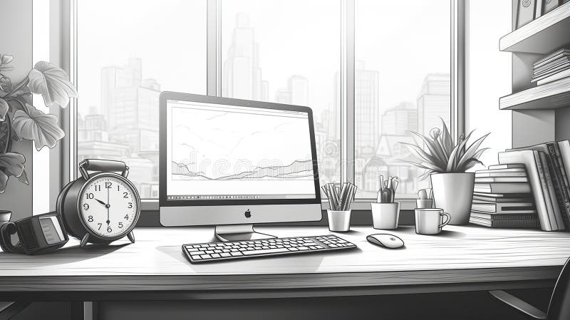 A Clean and Modern Home Office Workspace with a Computer, Keyboard ...