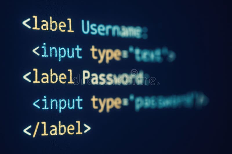 Html Login Form Code on Dark Screen Stock Illustration - Illustration of presentations, website ...