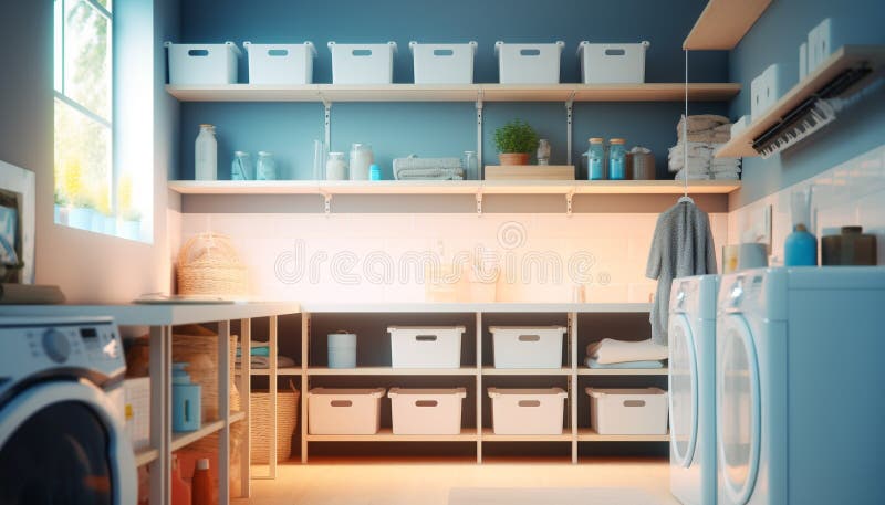 Clean Modern Kitchen Cabinet Shelf with Equipment Collection Generated ...