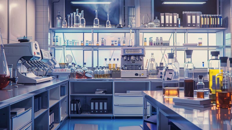 A Clean, Modern Laboratory with Rows of Glassware and Equipment ...