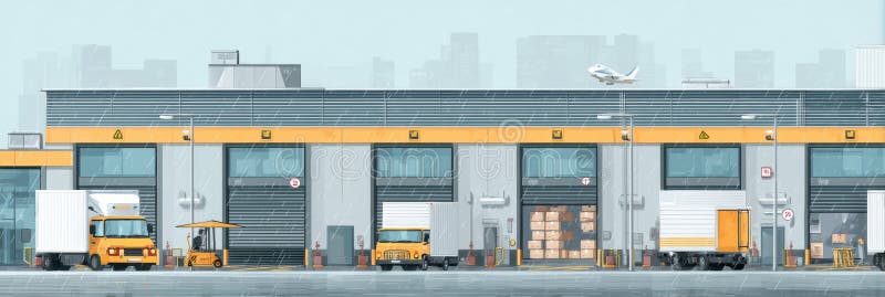Urban Logistic Hub Loading Dock with Delivery Trucks in a Modern Flat ...