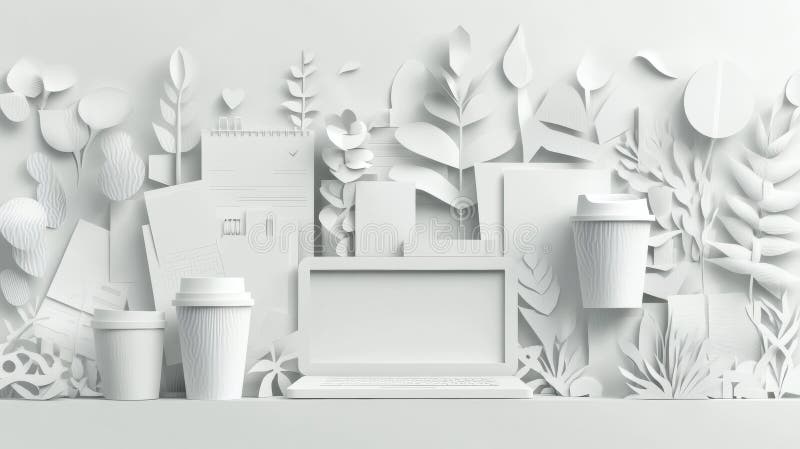Professional Paper Art Background Featuring Office Elements in a Clean ...