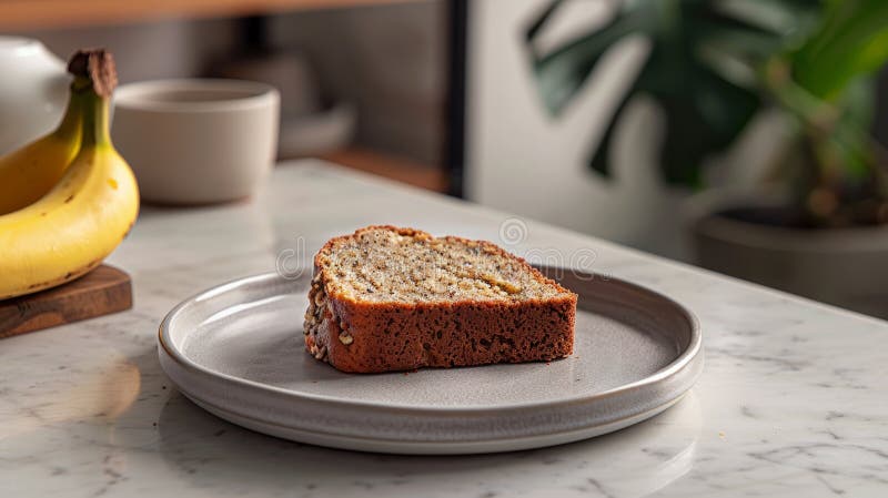 Clean and Modern Presentation of a Slice of Banana Bread on a Plate ...
