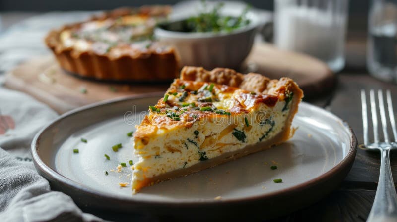 Clean and Modern Presentation of a Slice of Quiche on a Plate Stock ...