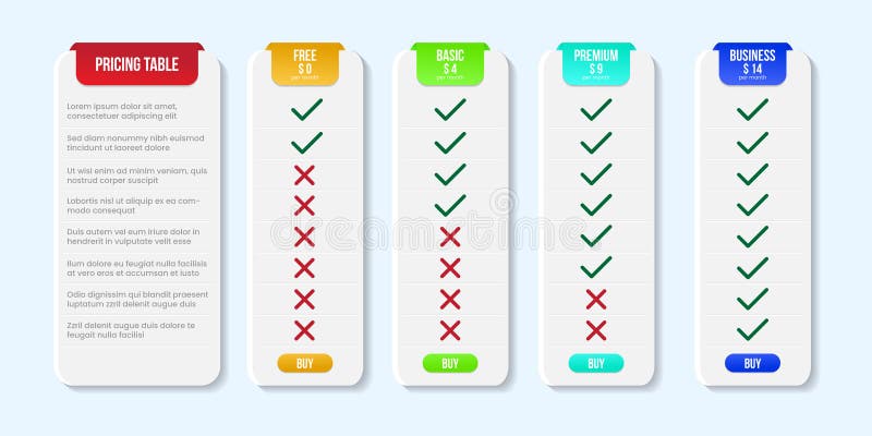 Modern Pricing Comparison Table for Web and App Stock Vector ...