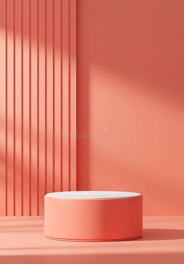 Coral Minimalist Product Display Stand with White Top, 3D Render Stock ...