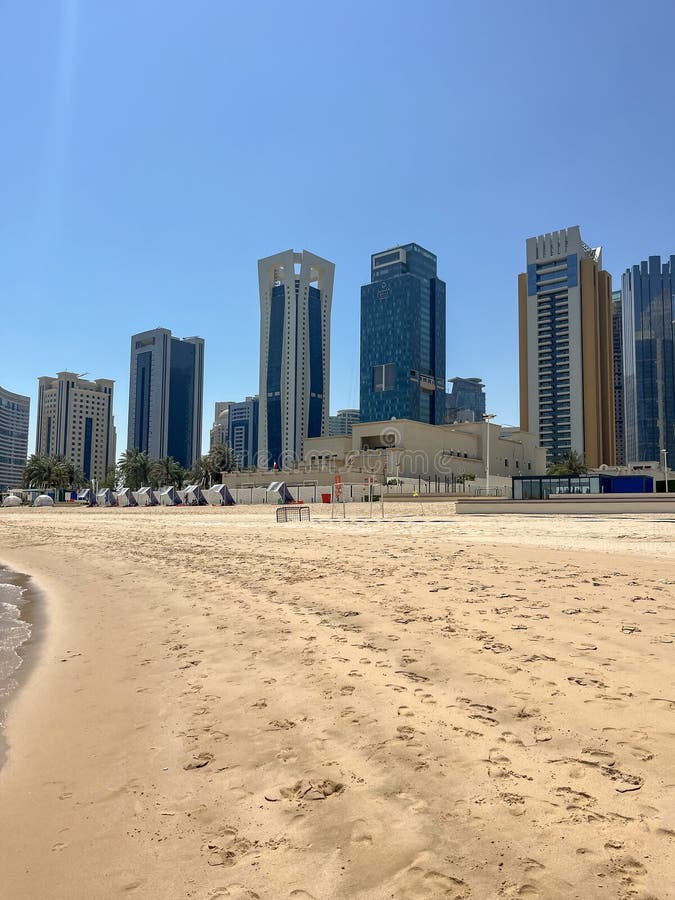 Clean and Modern Sandy Beach in Doha Stock Photo - Image of island ...