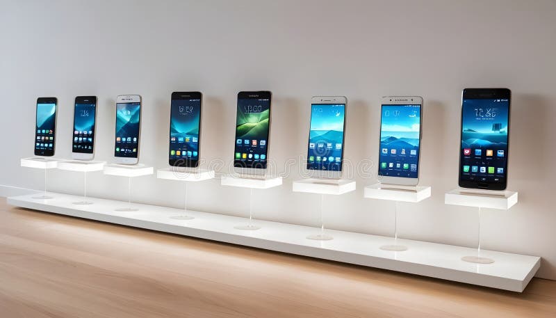 A Clean and Modern Tech Gallery Featuring a Row of Latest Smartphones ...