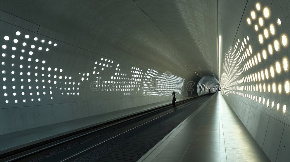 Clean, Modern Tunnel Lined with Glowing Energy-efficient Panels. Stock ...