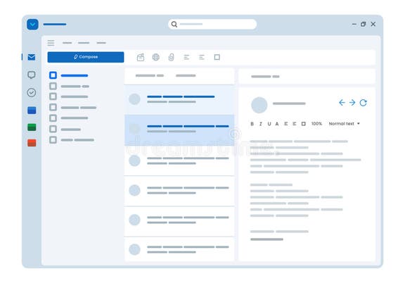 Clean and Modern User Interface for a Email Client Application Software Inbox Display List of ...