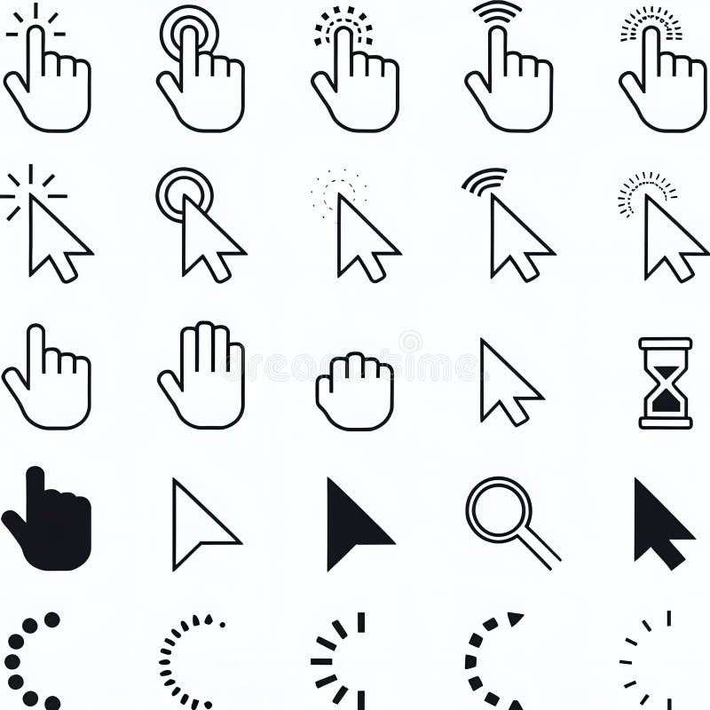 Cursor and Click Icon Set for UI UX Design Stock Illustration - Illustration of user, loading ...