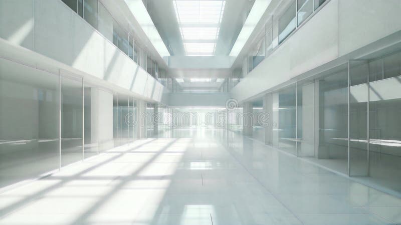 A Clean and Modern White Office Building Interior with Glass Walls ...