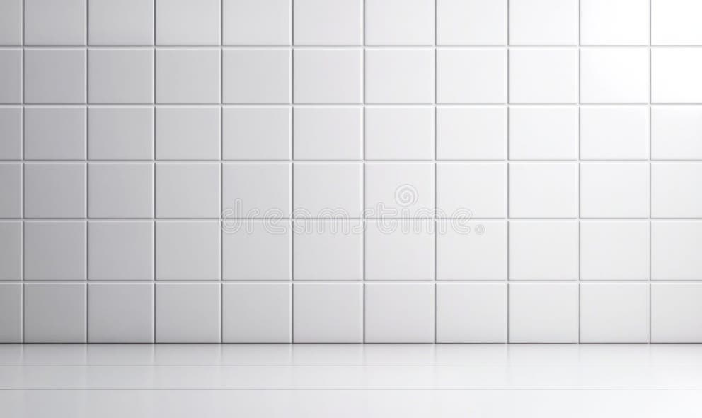 A Clean, Modern White Tile Wall Meets a Reflective Floor, Creating a ...