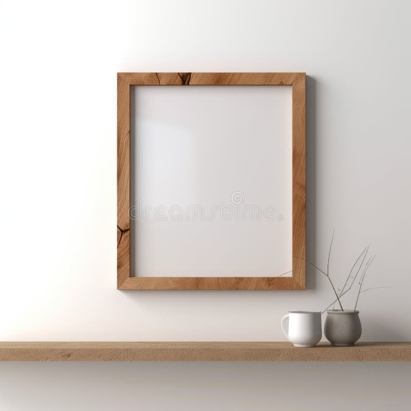 Clean Modern Wooden Picture Frame on a White Clean Wall Stock ...