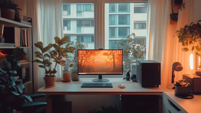 Clean and Modern Workfromhome Desk Setup Featuring a PC and a Tidy ...