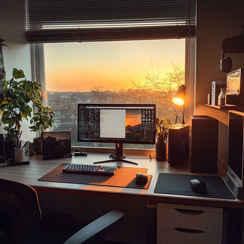 Clean and Modern Workfromhome Desk Setup Featuring a PC and a Tidy ...