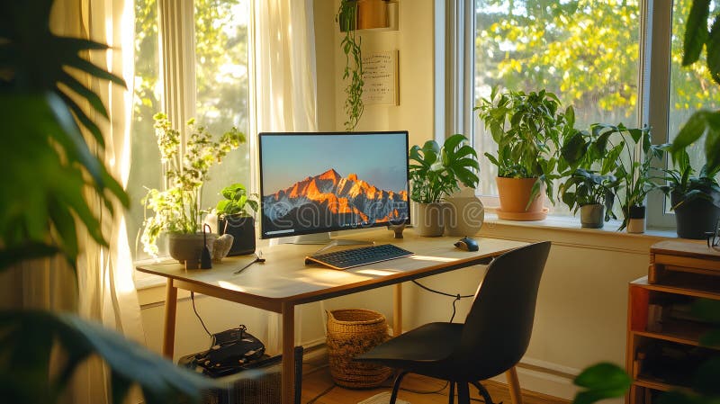 Clean and Modern Workfromhome Desk Setup Featuring a PC and a Tidy ...