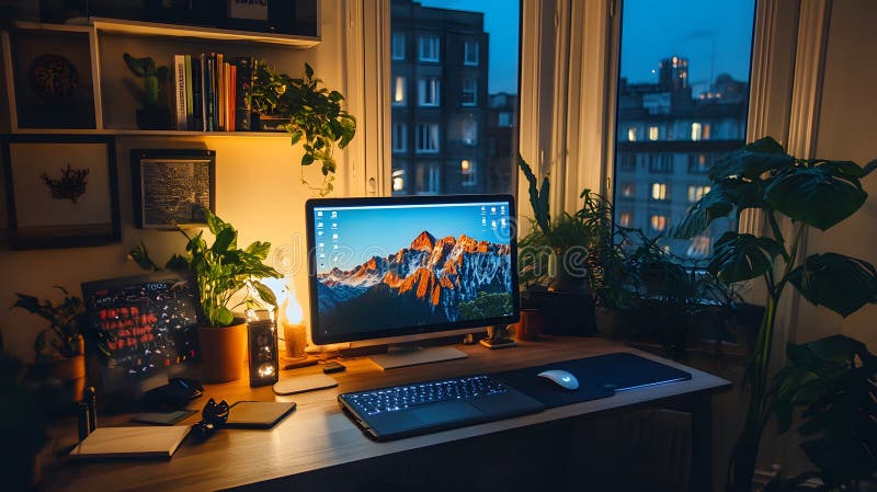 Clean and Modern Workfromhome Desk Setup Featuring a PC and a Tidy ...