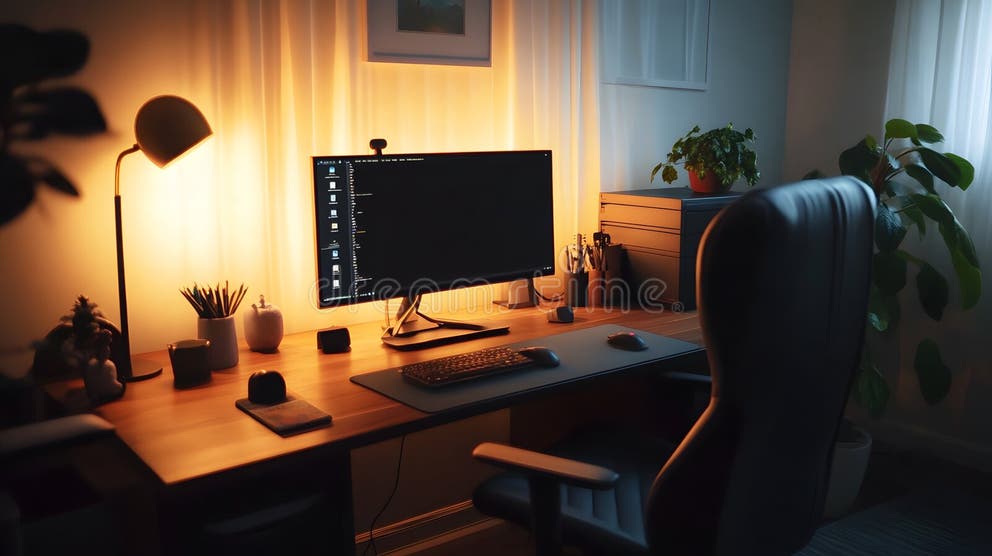 Clean and Modern Workfromhome Desk Setup Featuring a PC and a Tidy ...