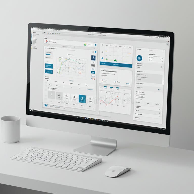 A Clean, Modern Workspace Features a Sleek, Large-screen Computer ...