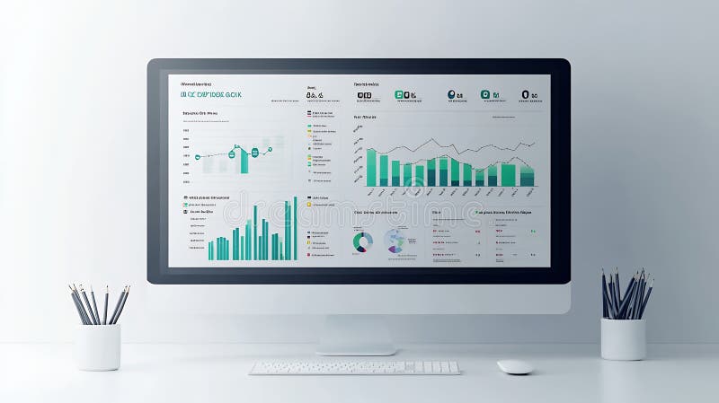 Immersive Data Visualization on a Modern Desktop Screen for Detailed Analysis Stock Illustration ...