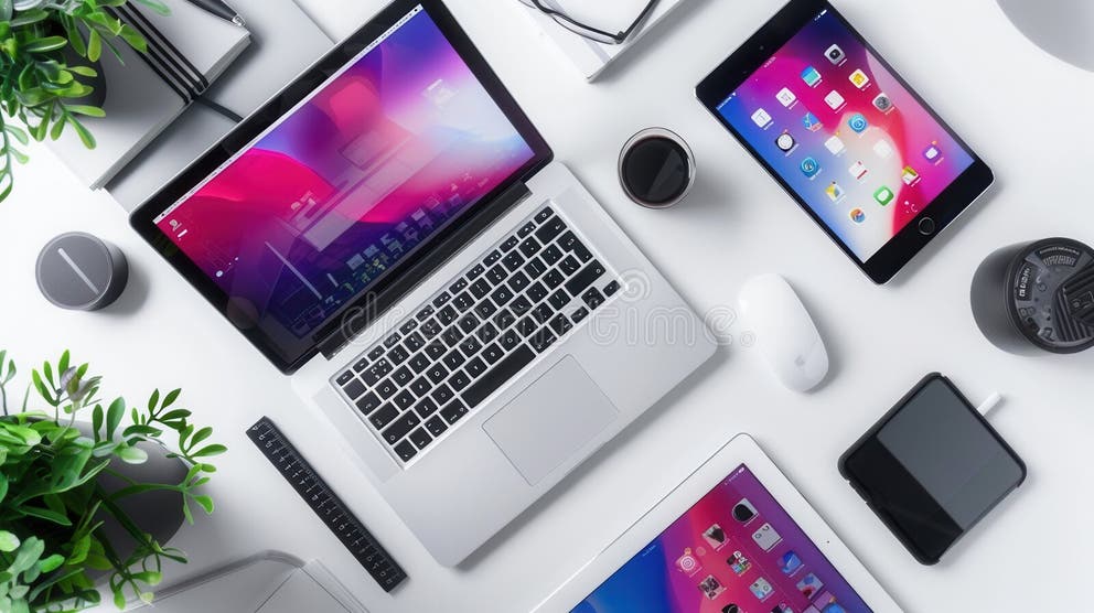 A Clean, Modern Workspace Featuring Laptops and Tablets Showcasing ...