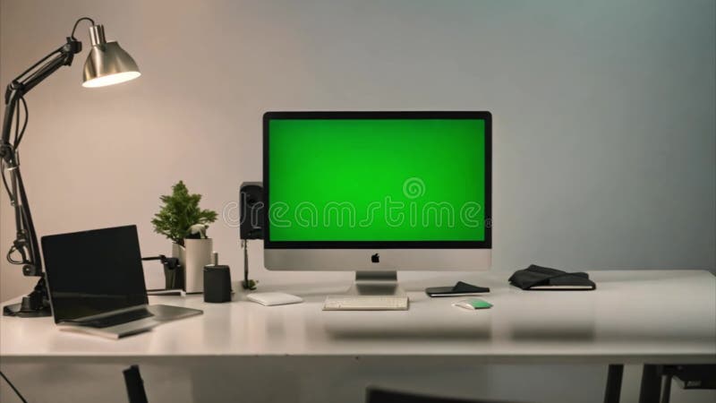 Clean Modern Workspace with IMac and Green Screen Stock Video - Video ...