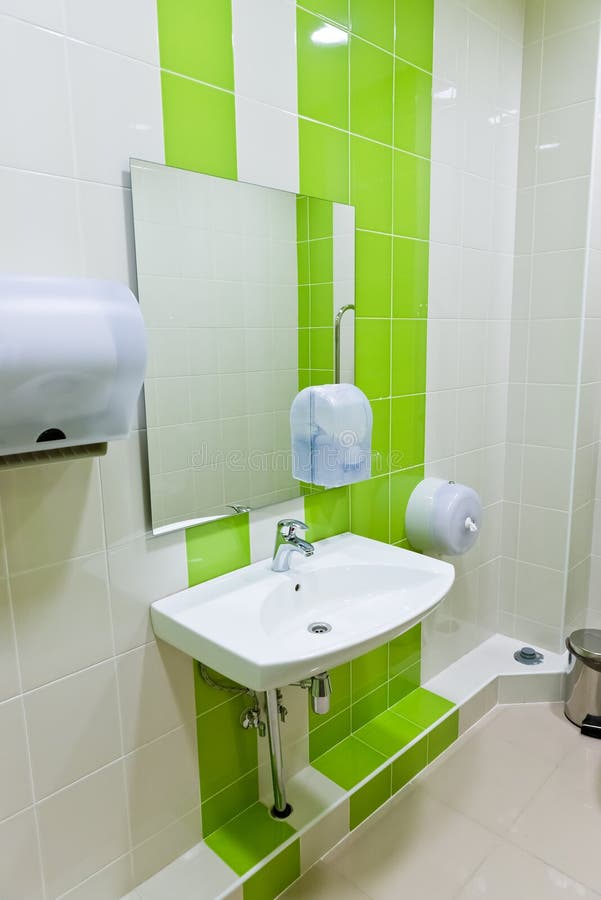 Clean New Public Toilet Room Stock Image - Image of three, horizontal ...