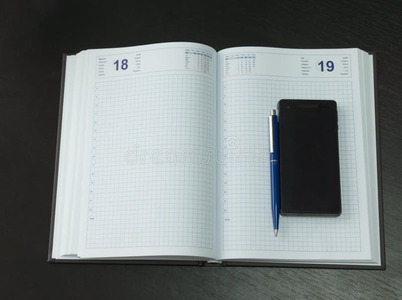 Clean Notebook with Pen and Phone Stock Image - Image of agenda, device ...