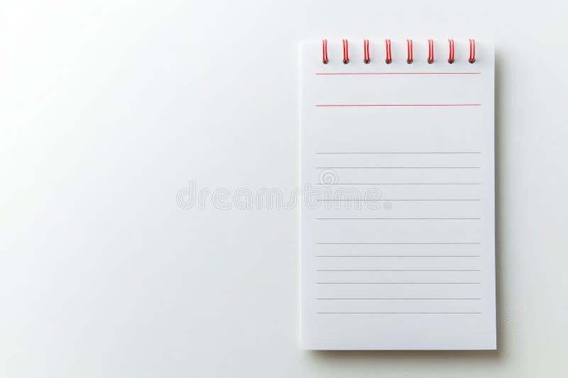 Empty Notepad with Spiral Binding and Red Accents on White Background ...