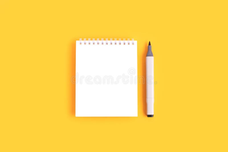 Clean Notepad Mockup and Felt Tip Pen on a Yellow Background. Stock ...