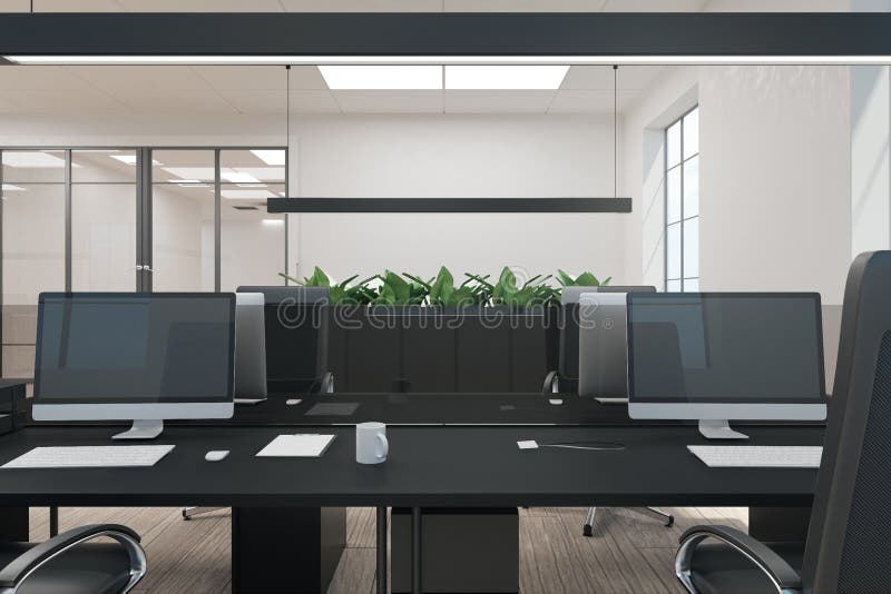 Clean office with computer stock image. Image of electronic - 135059895