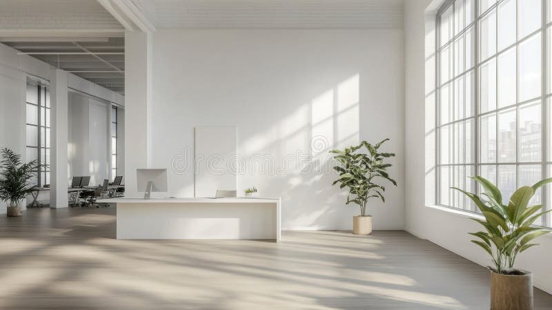 A Clean Office with a Desk and a Plant Stock Illustration ...